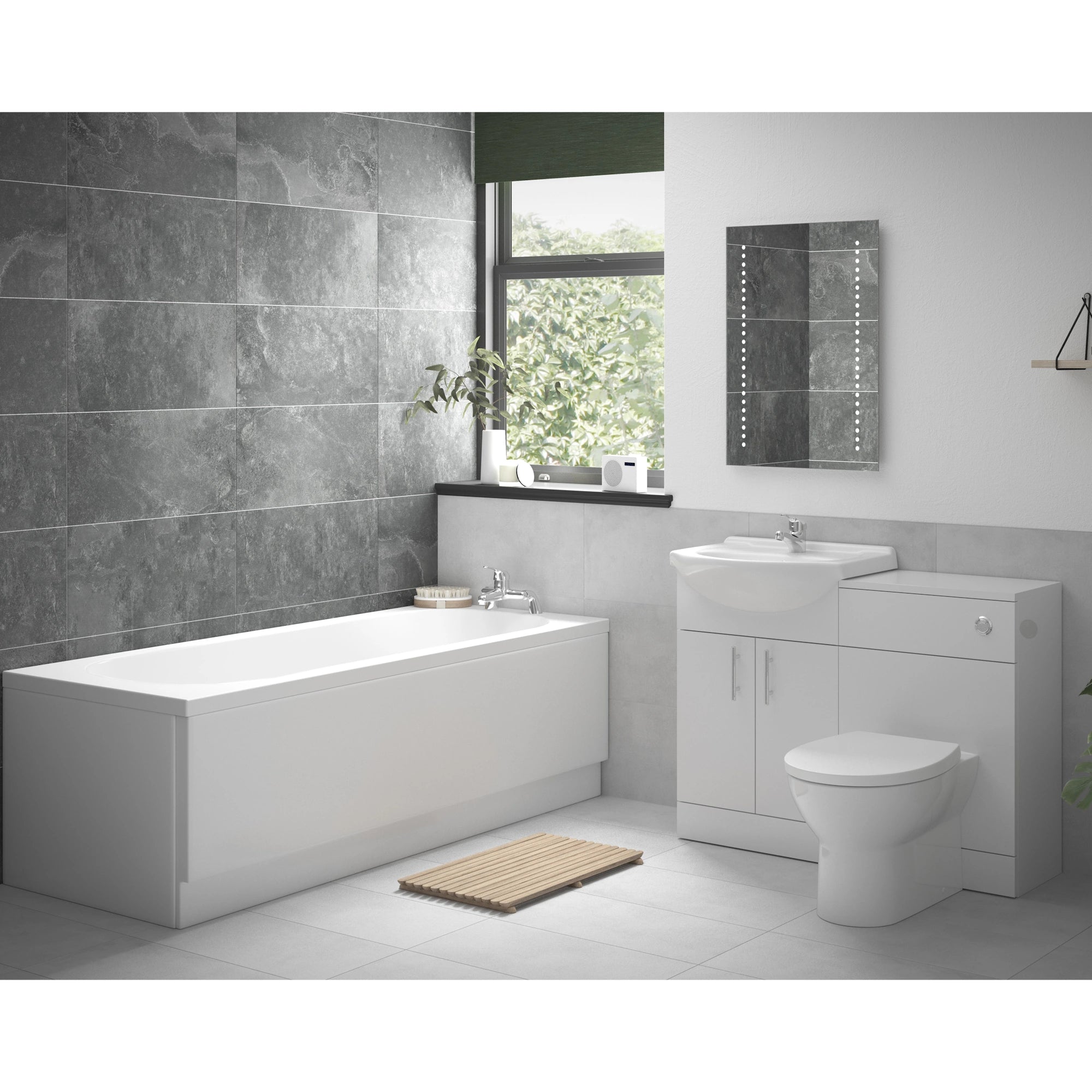 Sinda Full Designer Bathroom Suite with Bath Back to Wall WC and Vanit ...