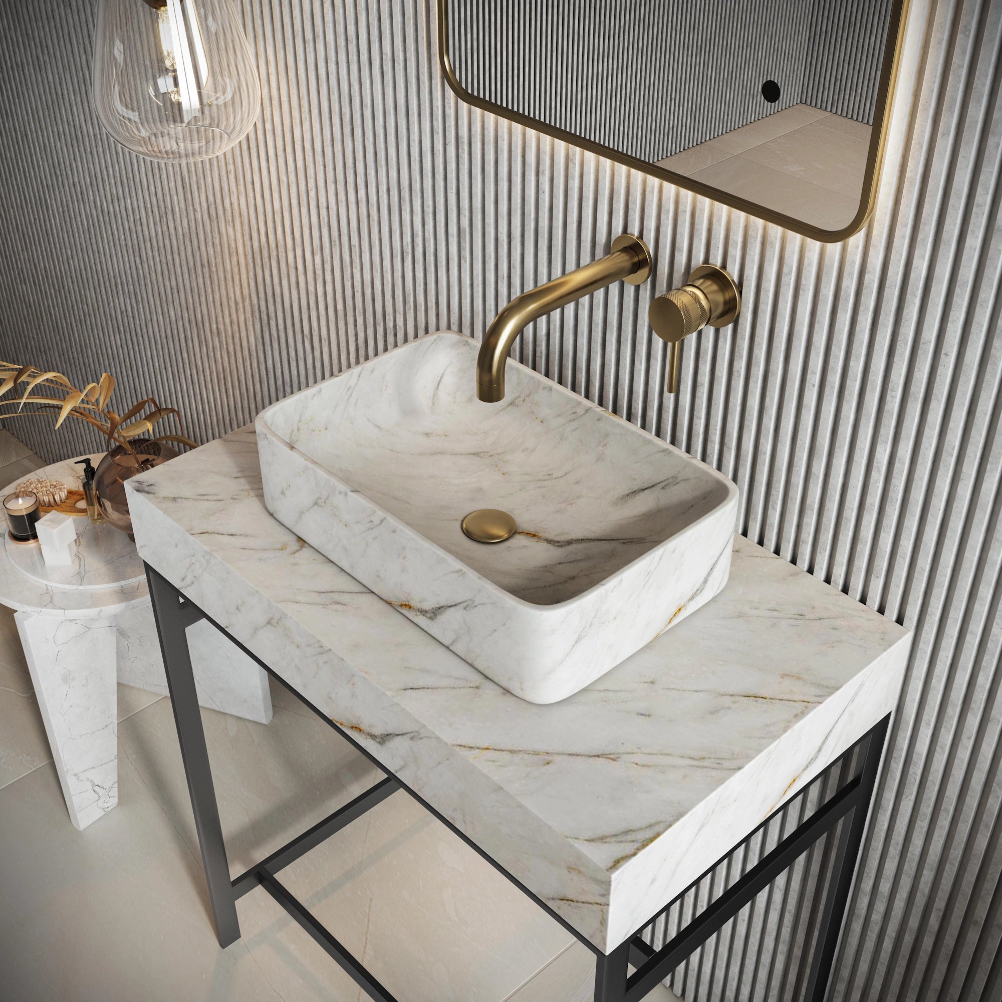 Sanctuary Arabescato Marble Counter Top Basin Sink – Bubbles Showers ...